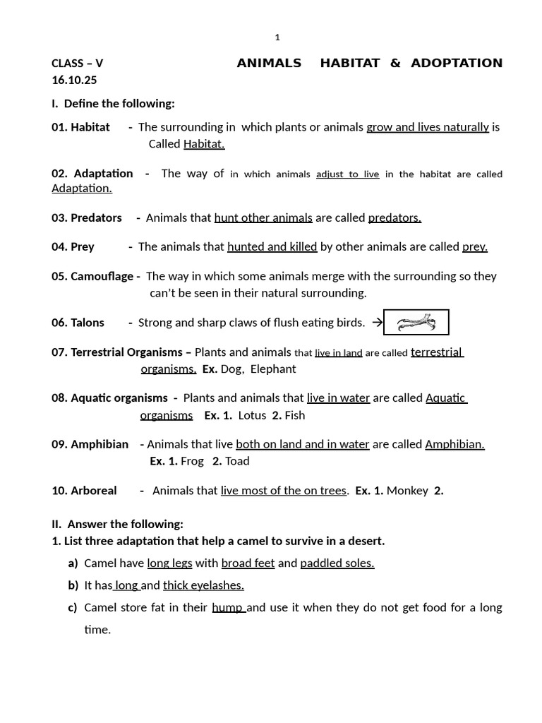V - EVS -1 ANIMALS HABITAT 16.10.25 | PDF | Predation | Frog