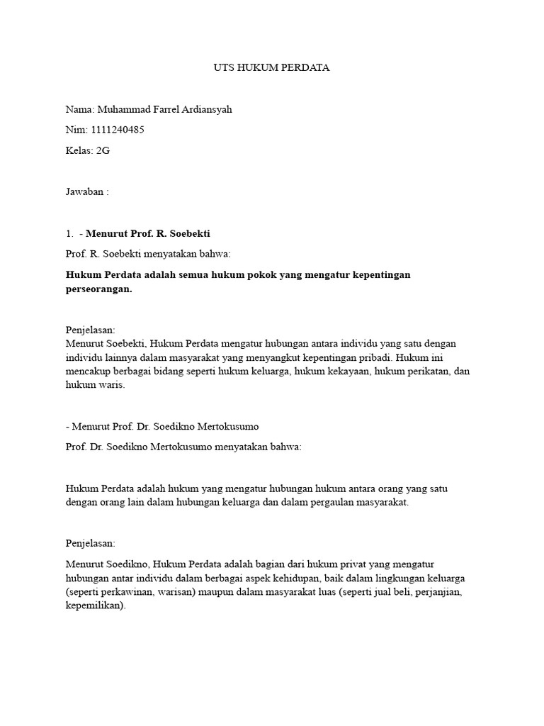 2G_1111240485_Muhammad Farrel Ardiansyah UTS HK PERDATA | PDF