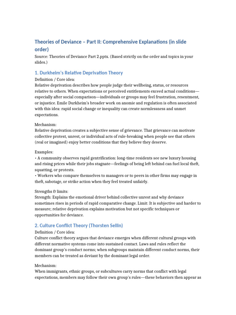 Theories of Deviance Part II Explained | PDF | Deviance (Sociology) | Crimes