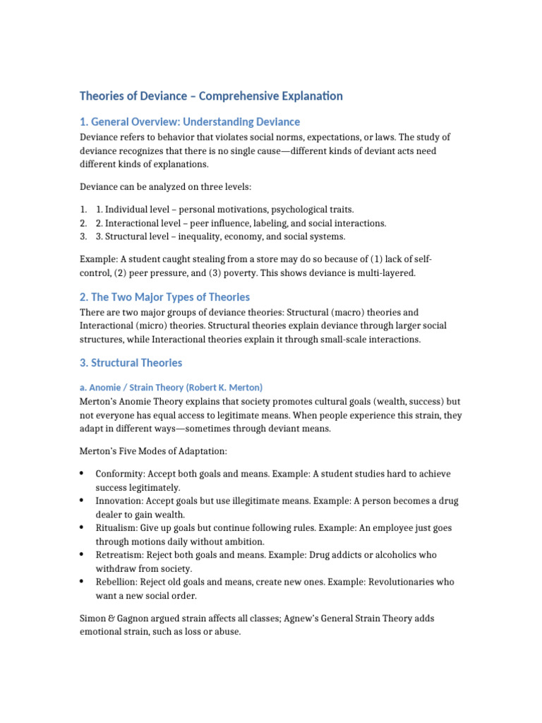 Theories of Deviance PART 1 | PDF | Deviance (Sociology) | Social ...