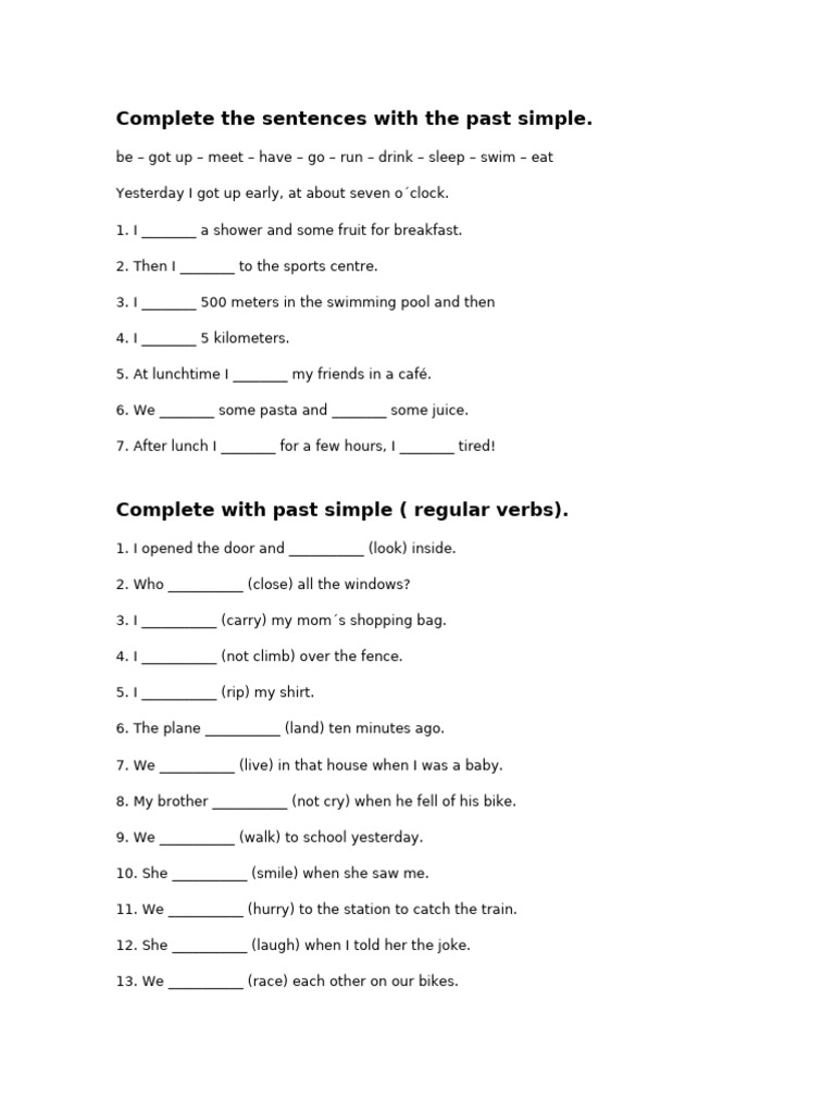 Complete the sentences with the past simple | PDF