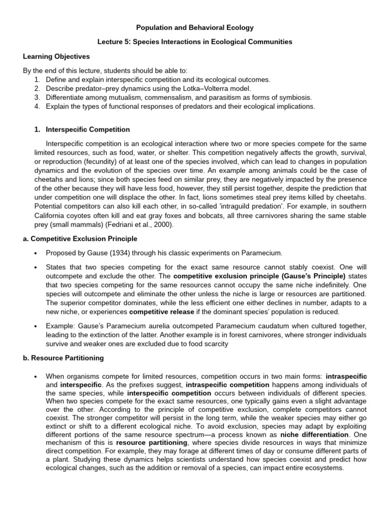 PBE- Lecture 5 | PDF | Ecological Niche | Predation