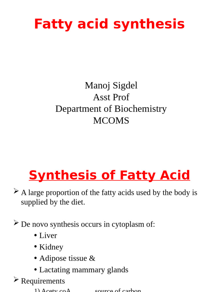 Fatty Acid Synthesis Overview | PDF | Biosynthesis | Fatty Acid