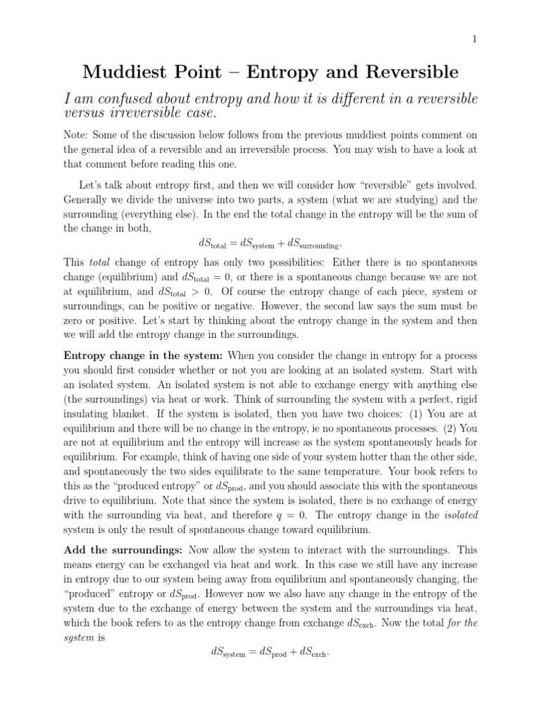 Entropy and Reversibility Muddiest Point | PDF | Entropy | Heat