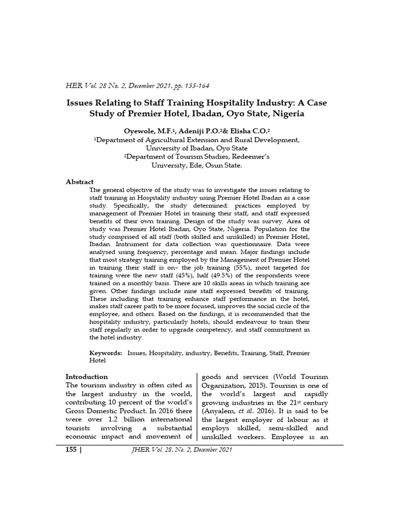 Issues Relating To Staff Training Hospitality Industry A Case Study of ...