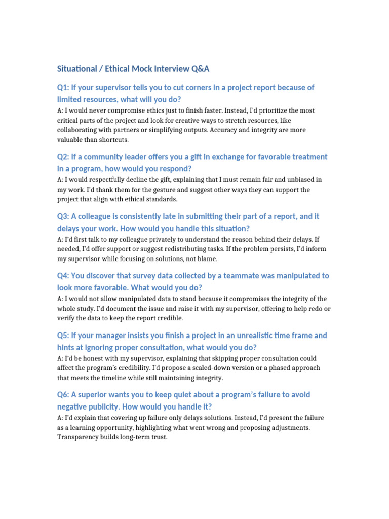 Situational Mock Interview QA | PDF