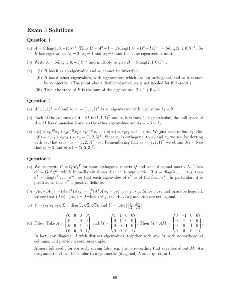 Exam3 s15 Sol | PDF | Eigenvalues And Eigenvectors | Numerical Analysis