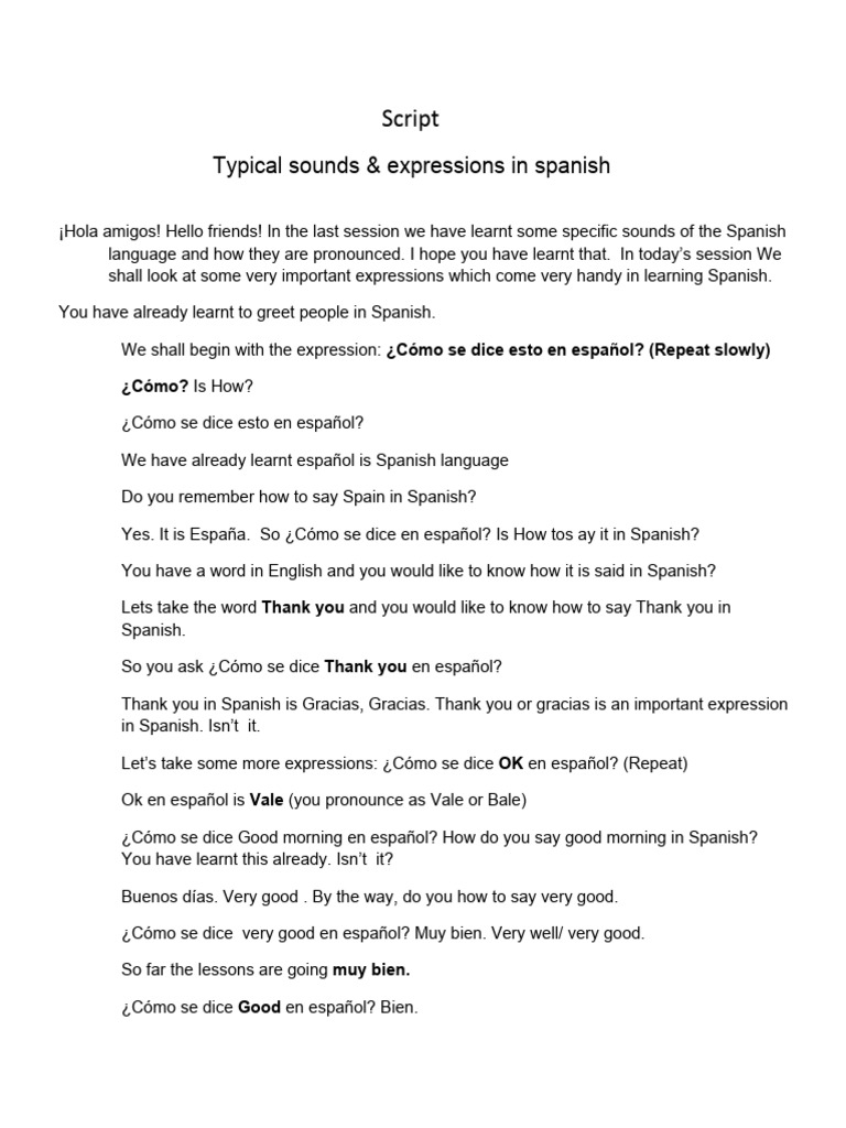 W1-L2 Script Typical Sounds Expressions in Spanish | PDF | Grammar | Syntax
