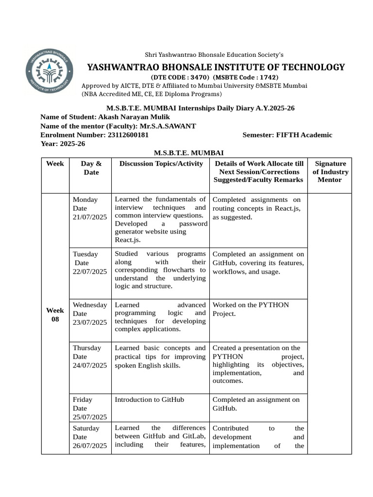 Aakash 8 DIARY[1] | PDF