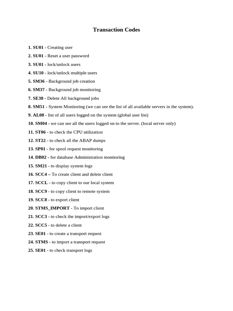 SAP User and Job Management T-Codes | PDF | Operating System | Databases