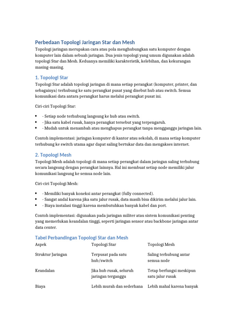 Perbandingan Topologi Jaringan Star vs Mesh | PDF