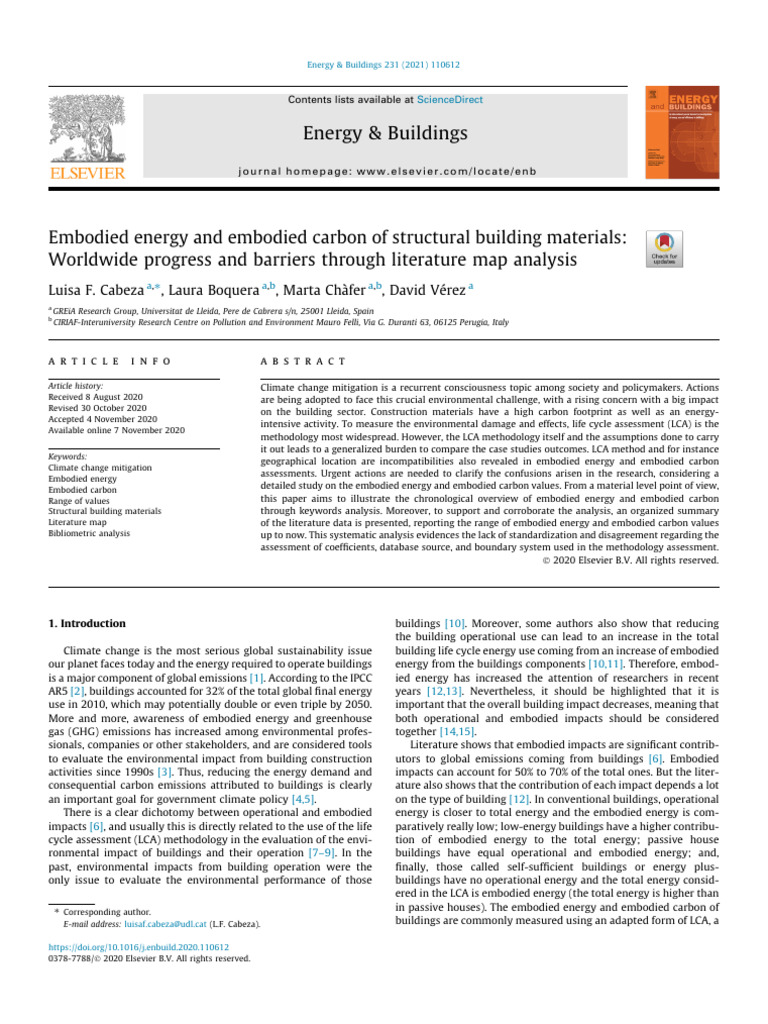 Embodied Energy & Carbon in Building Materials | PDF | Life Cycle ...