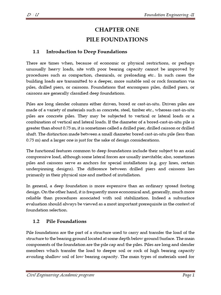 Chapter One Pile Foundation | PDF | Foundation (Engineering) | Civil ...