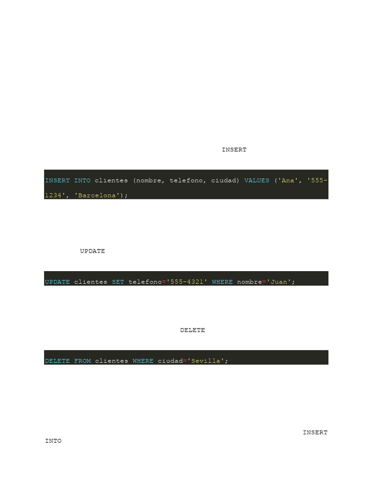 Comandos Básicos-INSERT-UPDATE-DELETE Base de Datos | PDF | SQL | Ciencias de la Información