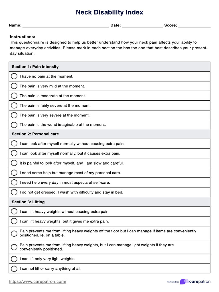 Neck Disability Index | PDF | Headache | Pain