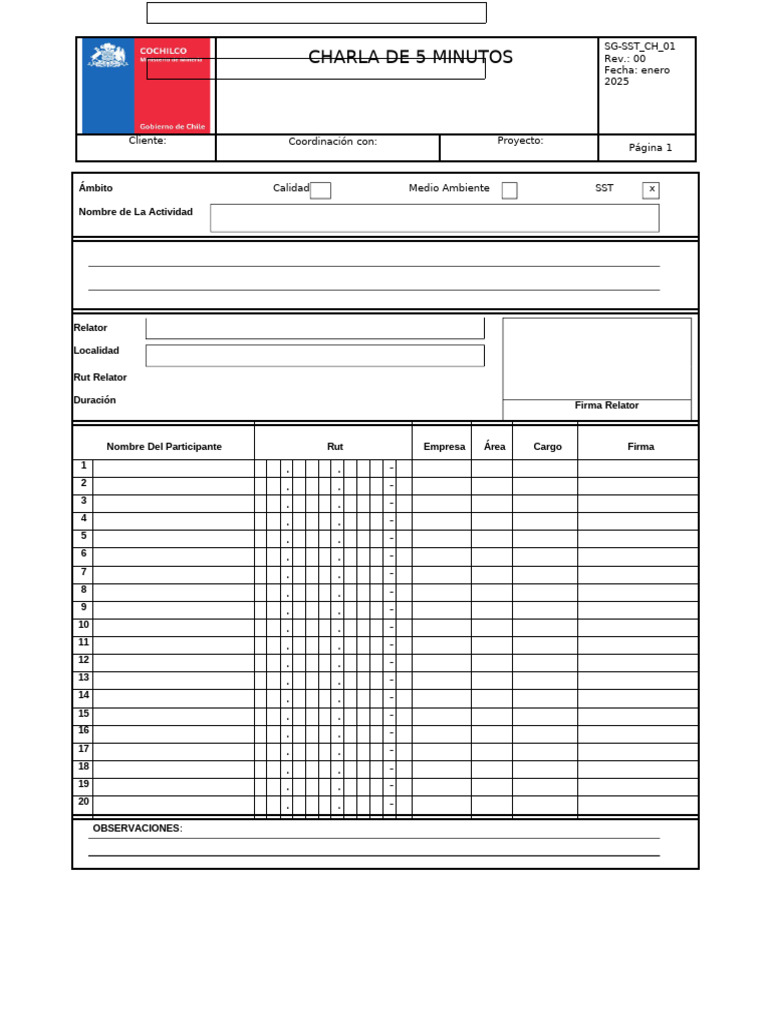 Formato de Charla de 5 Minutos | PDF