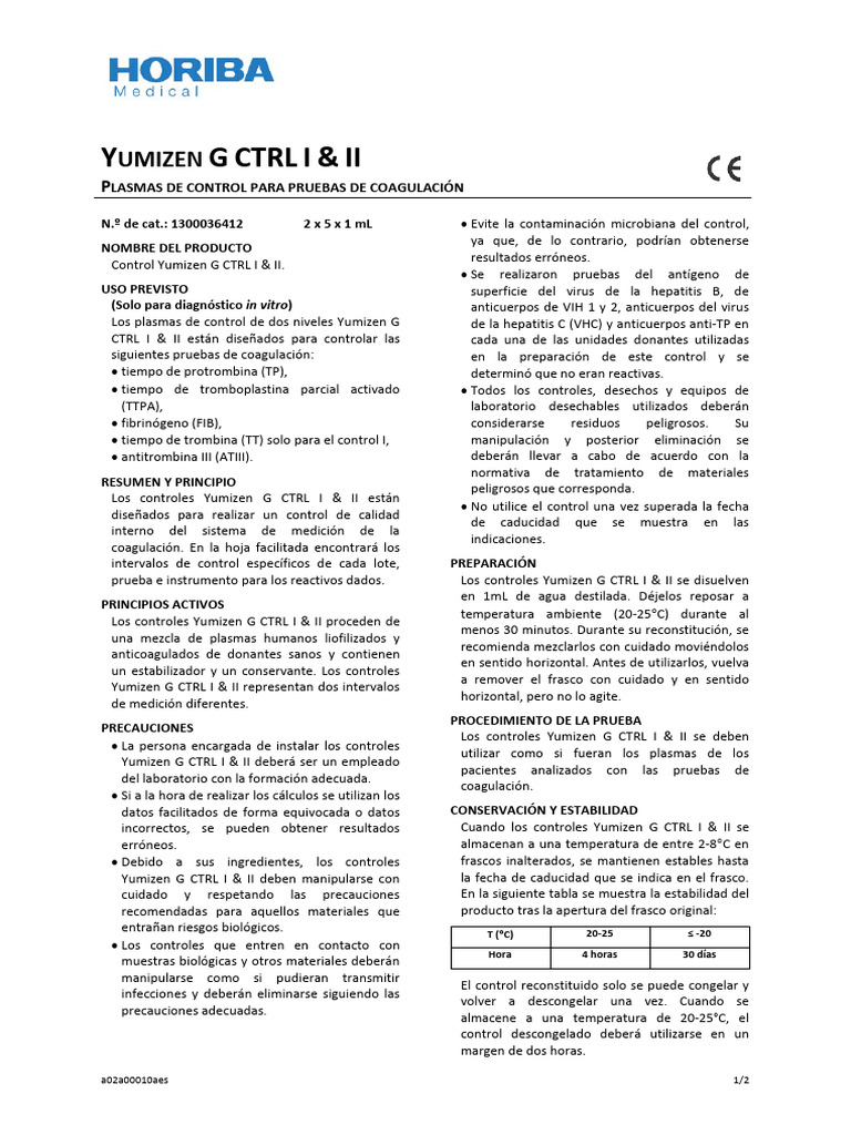 Control de Calidad Yumizen G para Coagulación | PDF | Laboratorios ...