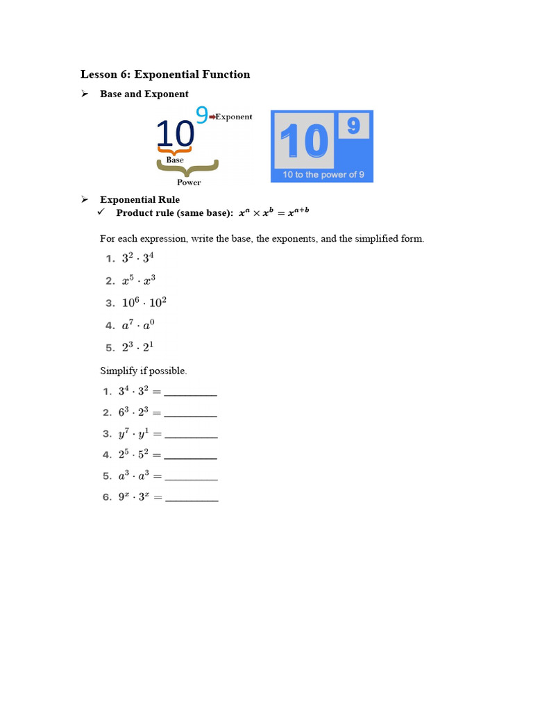 MCR3U Handout Exponential Function With Key | PDF | Exponentiation | Arithmetic