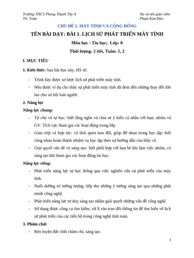 Lay Tin 8 CTST 1 Giao An CA Nam | PDF
