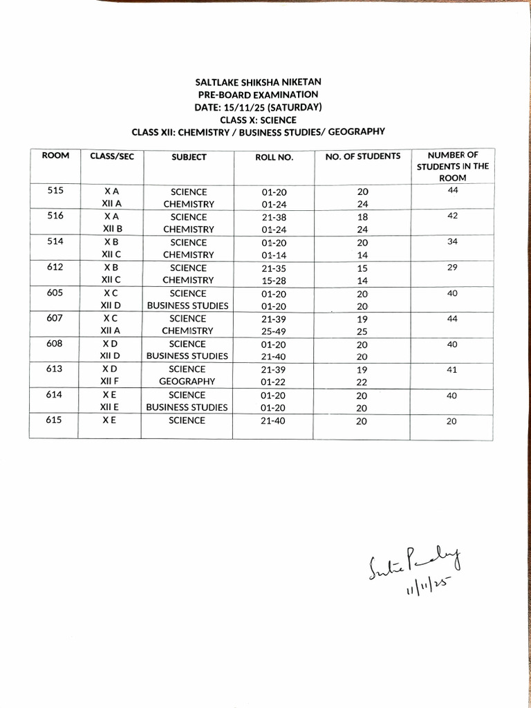 15.11.25 Class X-XII Seating Arrangement | PDF