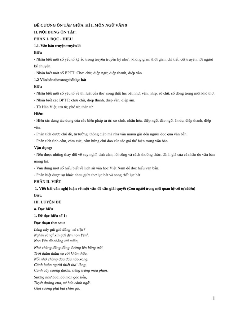 (26!10!2025) - Đề Cương Ôn Tập Gk i Văn 9 - New | PDF