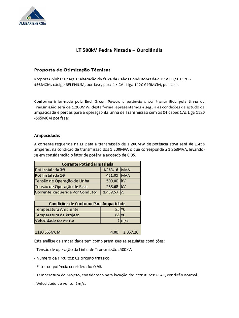 Ampacidade e Perdas LT 500kV Pedra Pintada | PDF | Transmissão de ...