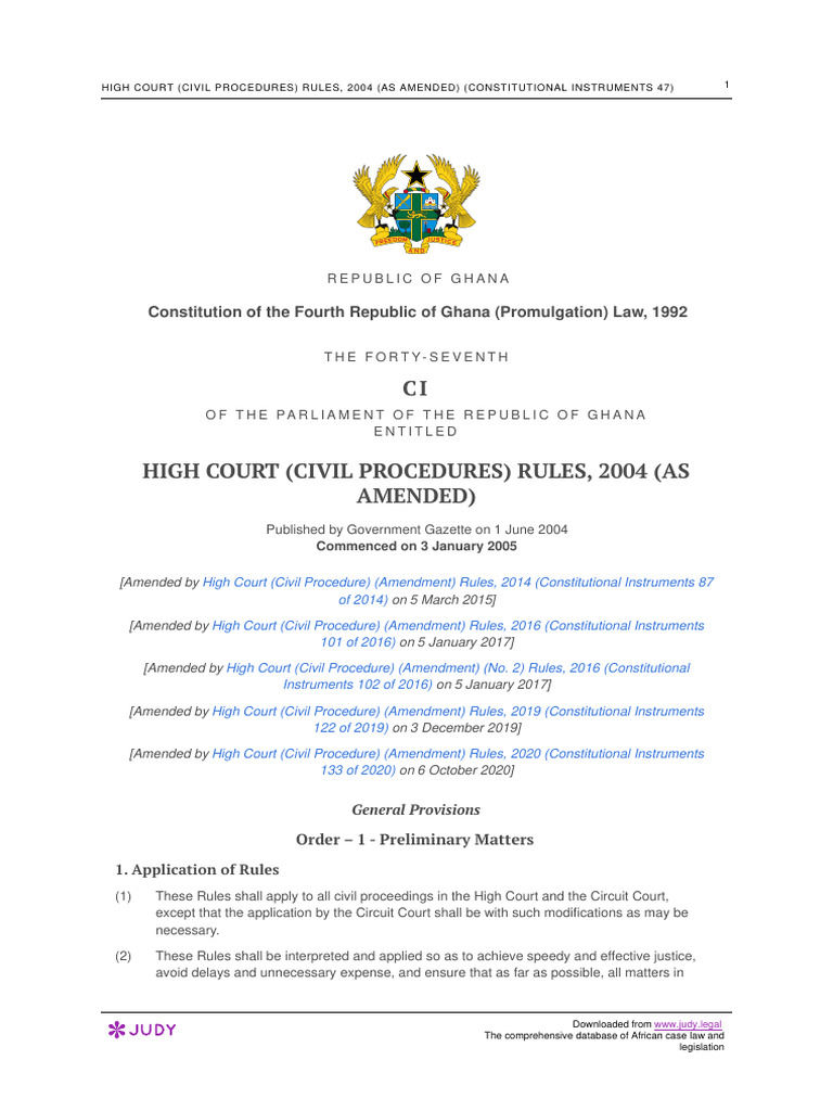 Ghana High Court Civil Procedure Rules | PDF | Judgment (Law) | Public Law