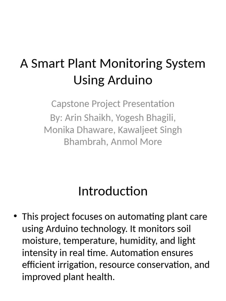 Smart Plant Monitoring System Presentation | PDF | Automation | Humidity