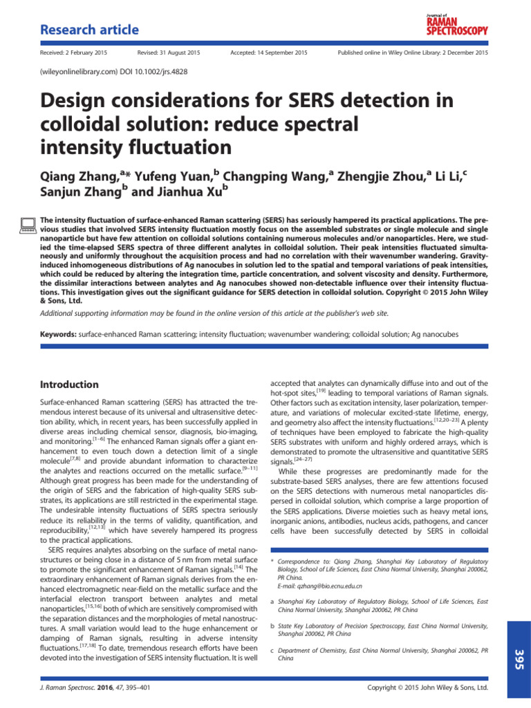 2015-zhang-JORS - Design Considerations For SERS Detection in Colloidal ...