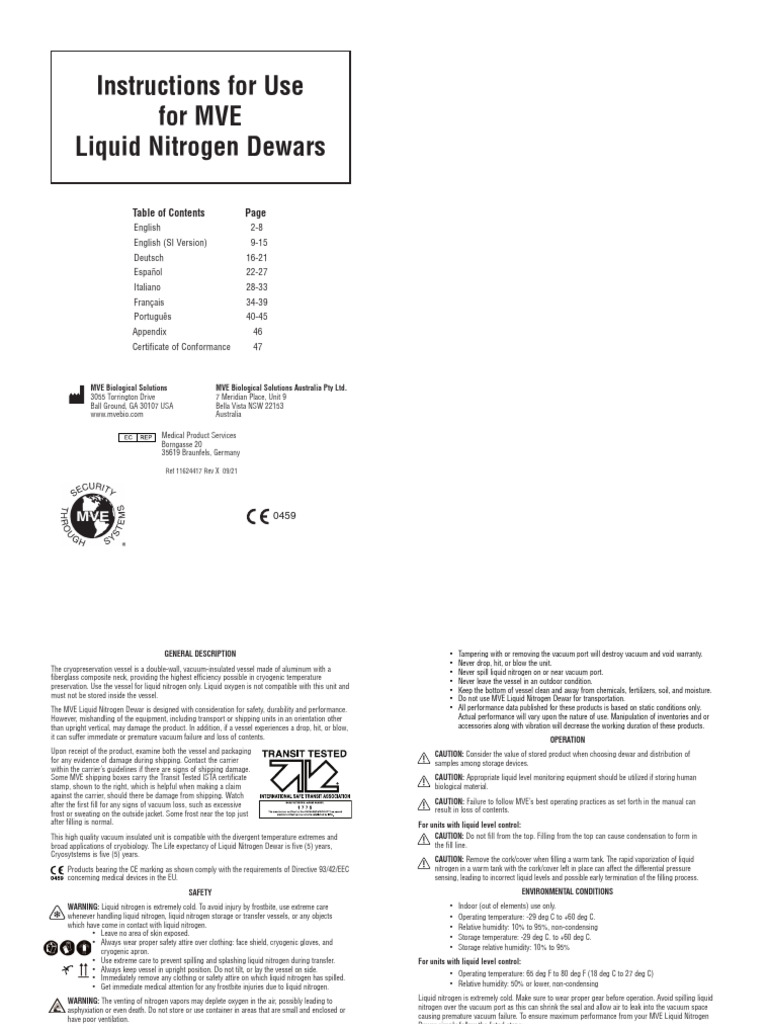 Criotanque MVE Millennium 2000 XC 20 | PDF | Cryogenics | Liquids