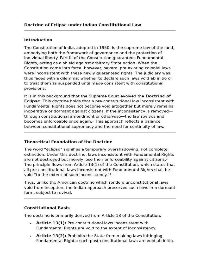 Draft Doctrine of Eclipse | PDF | Constitution | Political Science