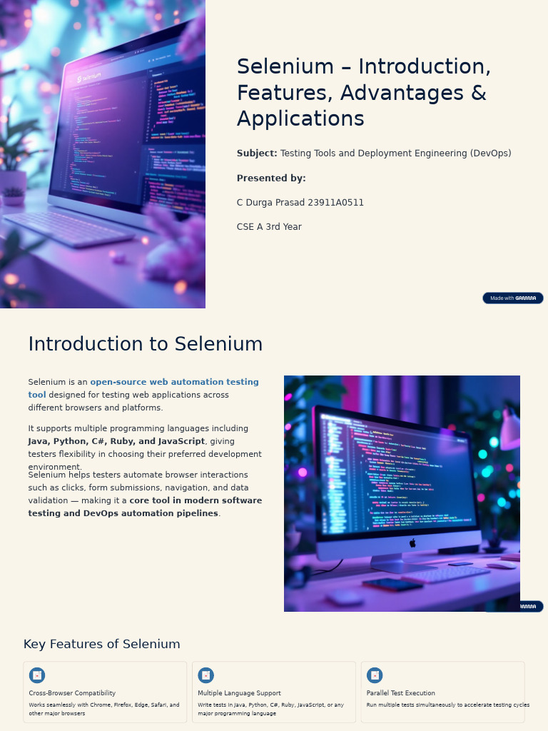Selenium - Introduction, Features, Advantages & Applications | PDF ...