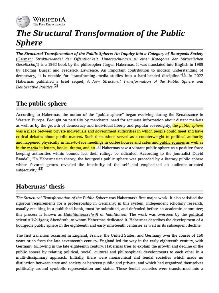 The Structural Transformation of The Public Sphere | PDF | Liberal Arts ...