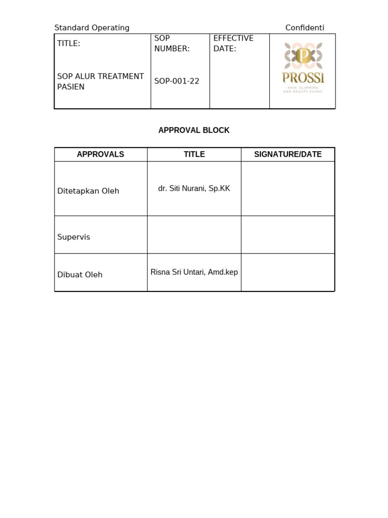 SOP Alur Treatment Prossi Clinic | PDF
