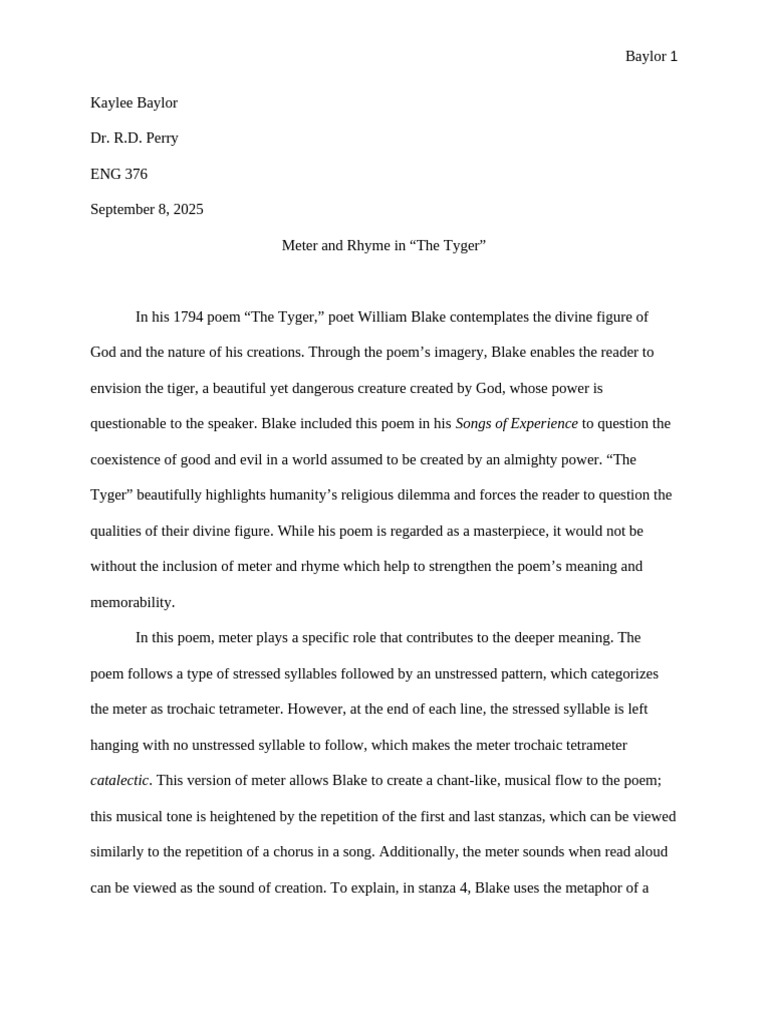 Baylor 376 - Short Paper | PDF | Poetry | Metre (Poetry)
