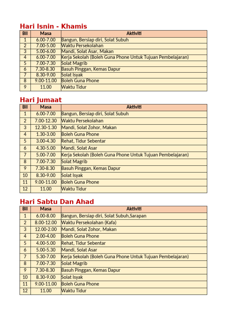 Jadual Harian | PDF