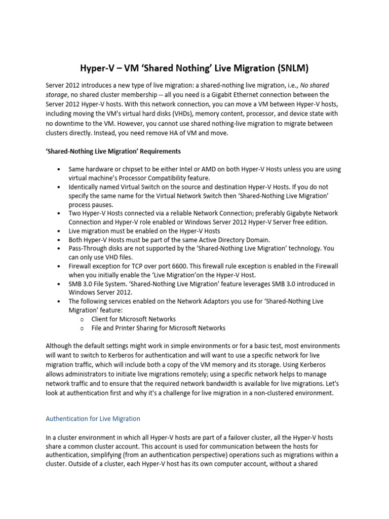 Shared Nothing Live Migration Deep Dive | PDF | Hyper V | Virtual Machine