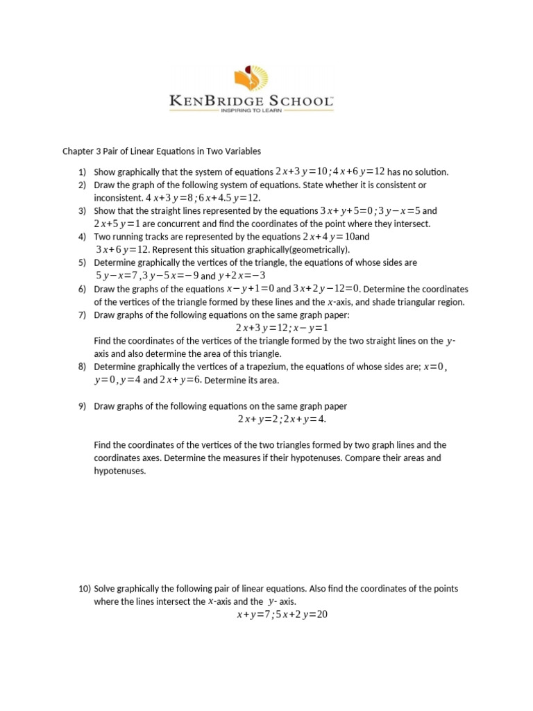Pair of Linear Equations in Two Variables 1 - Copy | PDF