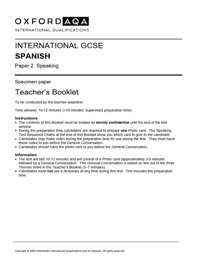 Oxfordaqa International Gcse Spanish Speaking Teachers Booklet | PDF ...