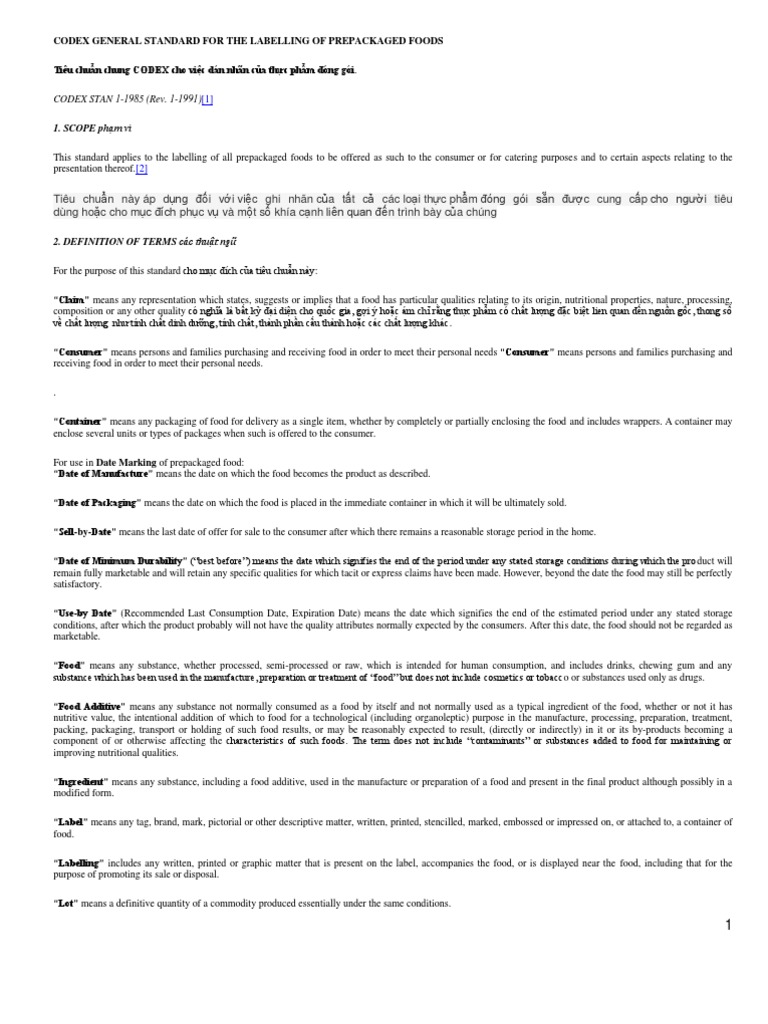 Codex Stan 1 - 1985 Rev - 1 - 1991 Ta - Dich | PDF | Shelf Life | Foods