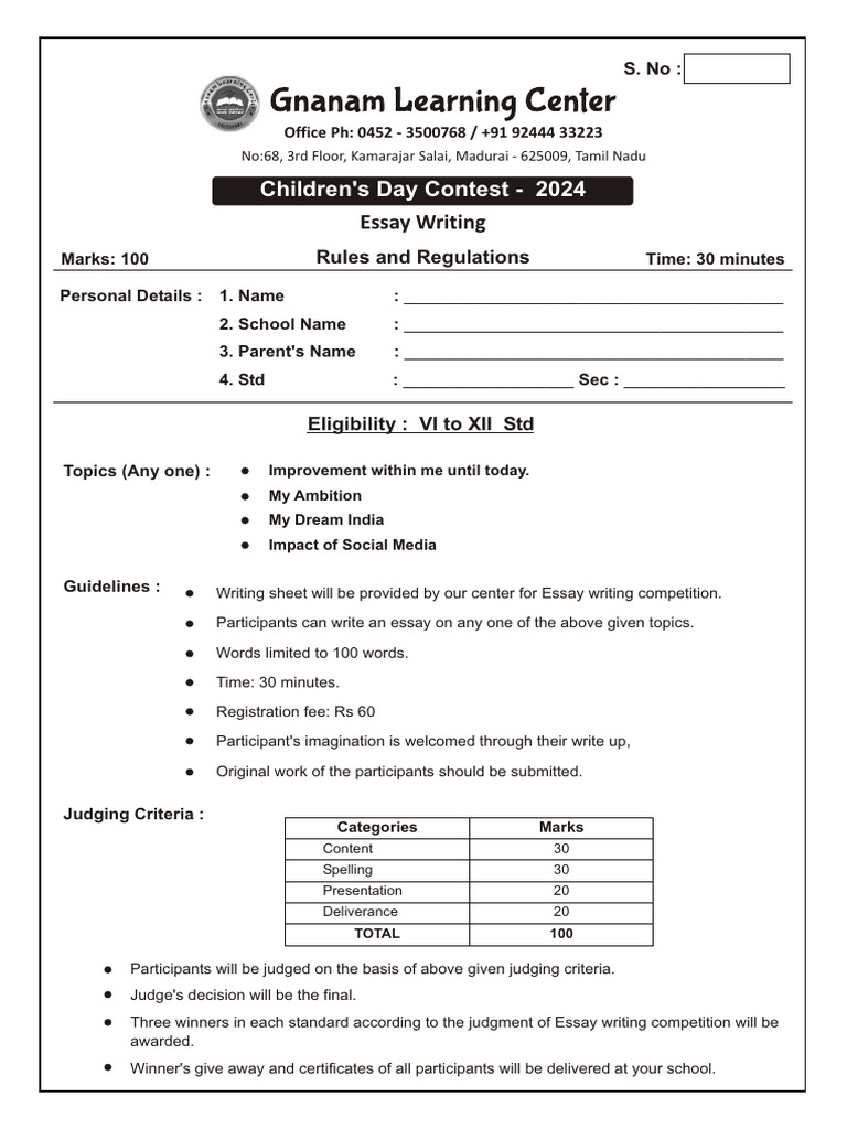 Childrens Day Essay Writing | PDF