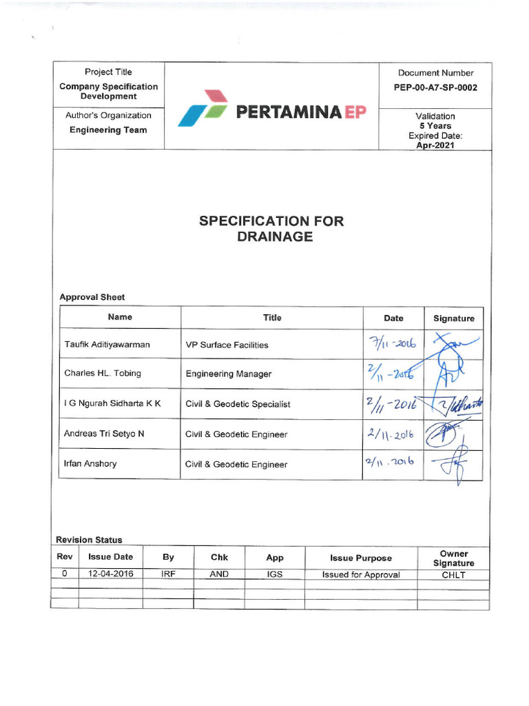 PEP-00-A7-SP-0002 Specification For Drainage | PDF
