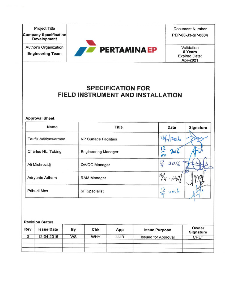 PEP-00-J3-SP-0004 SPECIFICATION FOR FIELD INSTRUMENT AND INSTALLATION ...