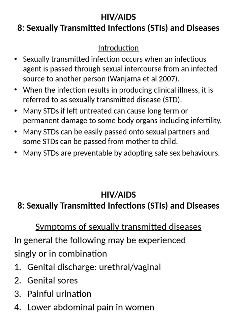 Lecture 8 Sexually Transmitted Infections STIs | PDF | Sexually ...