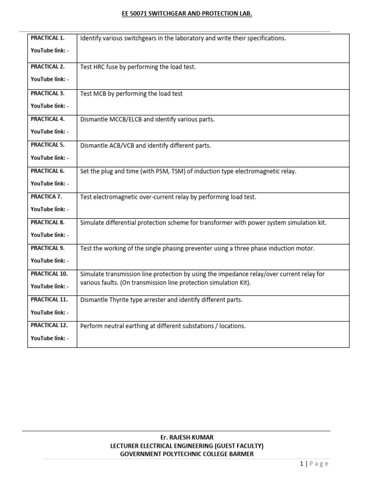 50071 Practical Mannual by Rajesh | PDF | Fuse (Electrical) | Relay