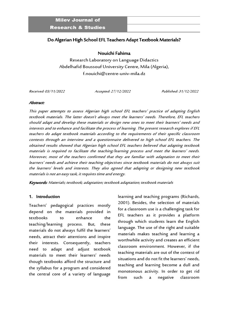 Fahima Nouichi - Do Algerian High School EFL Teachers Adapt Textbook ...