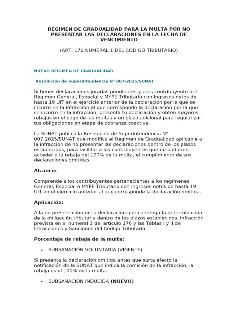 Régimen de Gradualidad Multas SUNAT | PDF | Multa (pena) | Impuestos