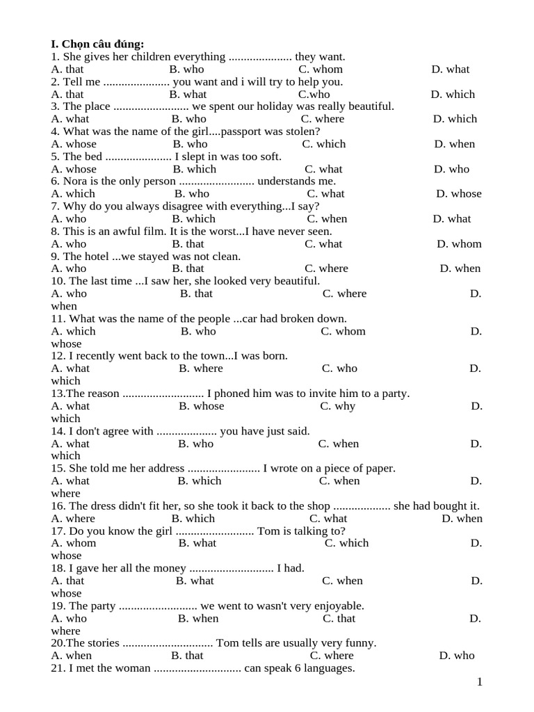 BT đại từ ko ĐA | PDF