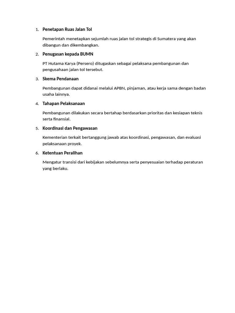 Regulasi Tol Trans Sumatra | PDF