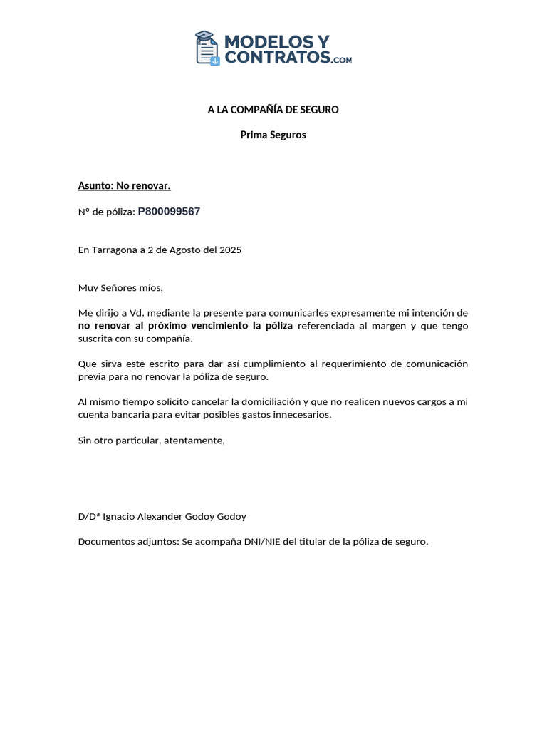 Modelo Carta Baja Seguro | PDF